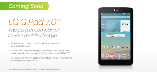 LG G Pad 7.0 LTE for AT&T launches August 8