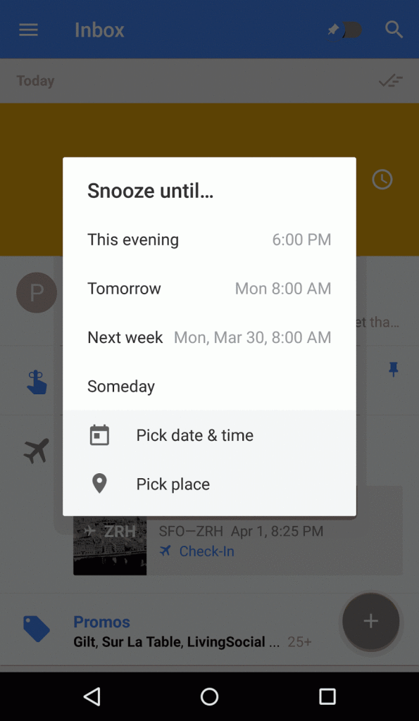Inbox By Gmail Updated With Custom Snooze Times